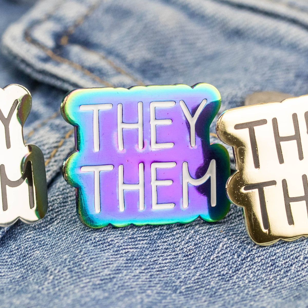 They Them Pronouns Enamel Pin - Rainbow – Trainyard Store