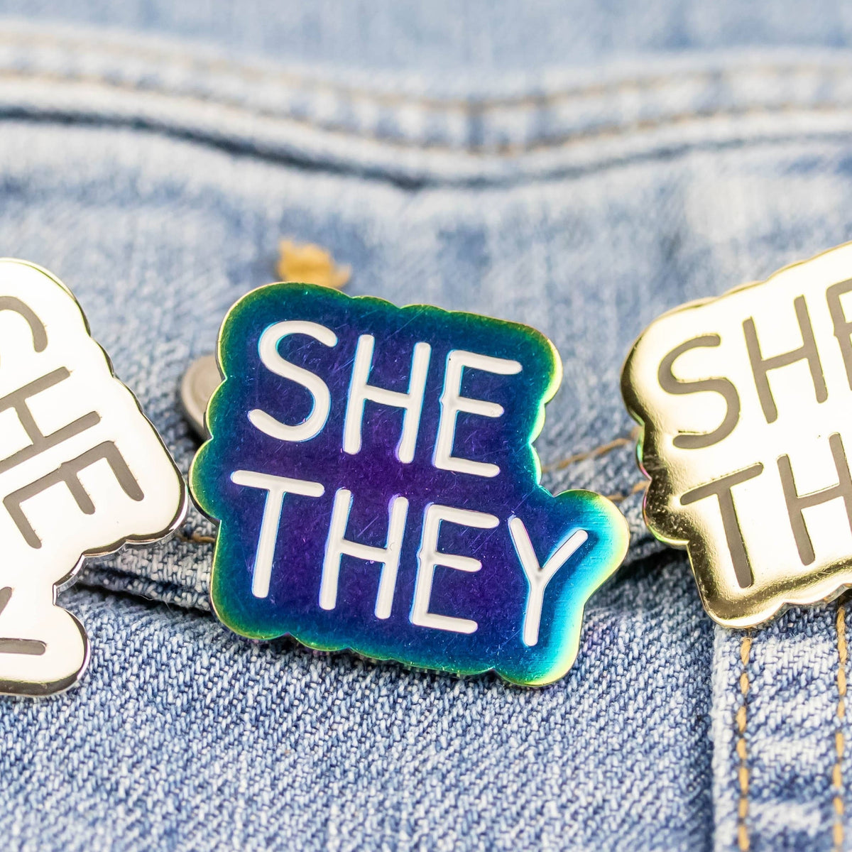 She They Pronouns Enamel Pin - Rainbow – Trainyard Store